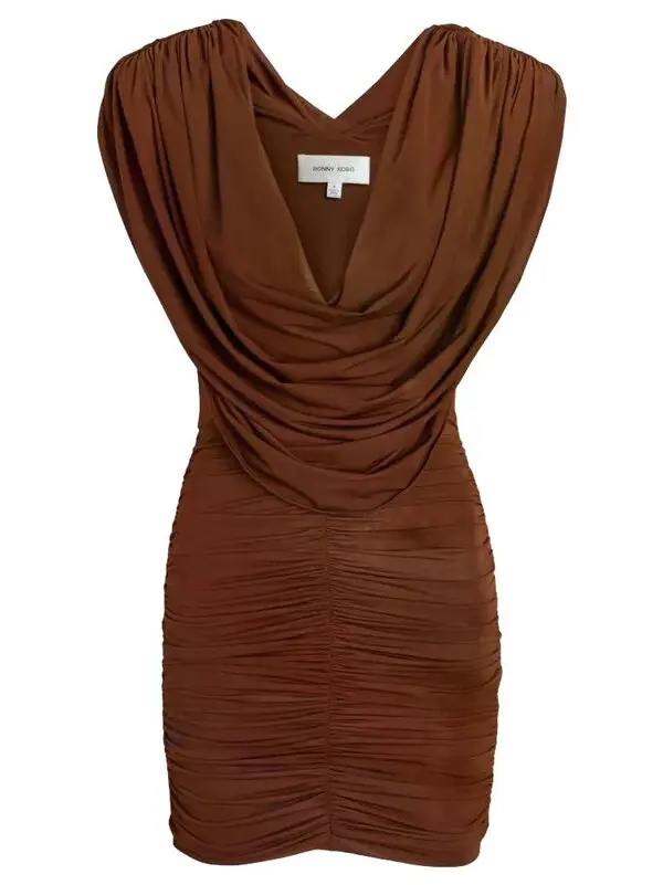 Ronny Kobo Kehlani V-neck Ruched Mini Dress - Brown