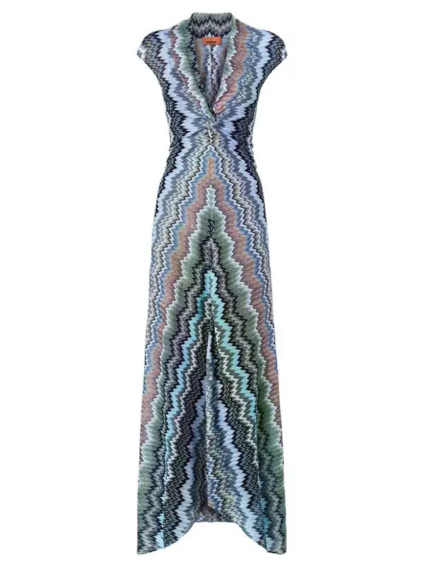 Missoni V-neck Chevron Maxi Dress - Blue