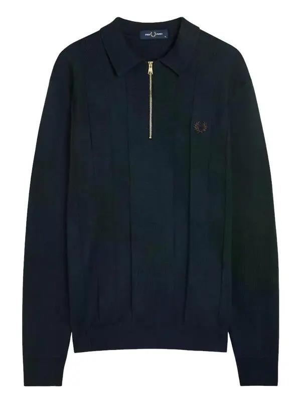 Fred Perry Logo-embroidered Half-zip Polo Shirt - Blue