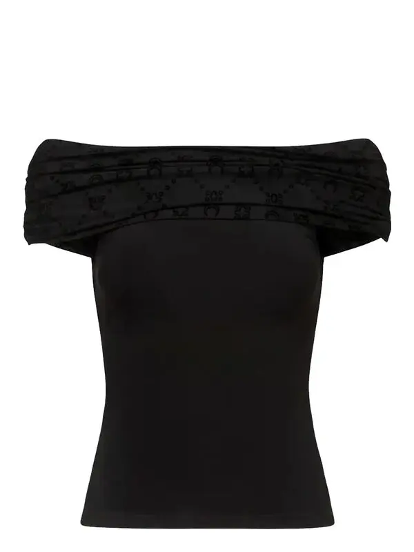 MARINE SERRE Off-shoulder Draped Blouse With Graphic Print - Black