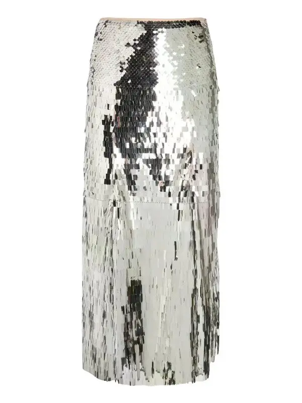 SELF-PORTRAIT Sequin-embellished Midi Skirt - Silver