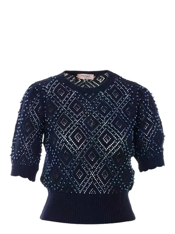TWINSET Pearl-embellished Knit T-shirt - Blue