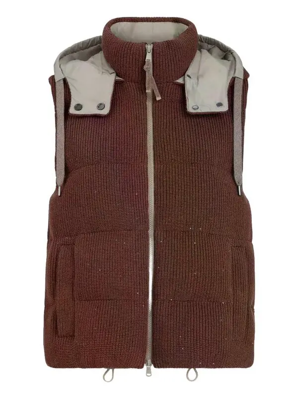 Brunello Cucinelli Hooded Ribbed Knitted Down Vest - Red