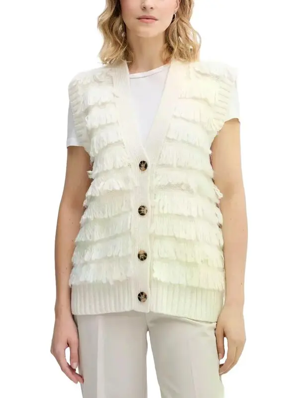 Sisley Fringed Buttoned Waistcoat - White