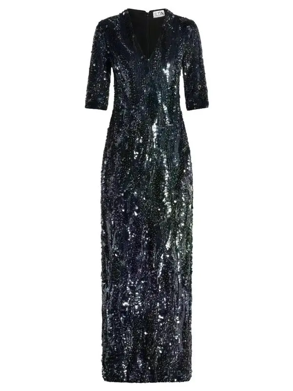ILTA Allegra Sequin V-neck Maxi Dress - Black