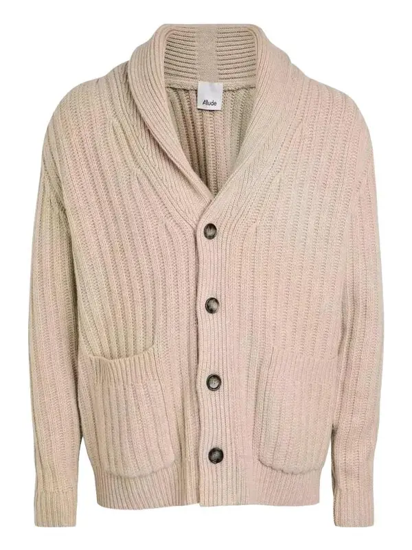 ALLUDE Shawl-collar Ribbed-knit Cardigan - Neutrals