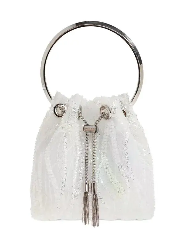 JIMMY CHOO Bon Bon Sequined Tote - White