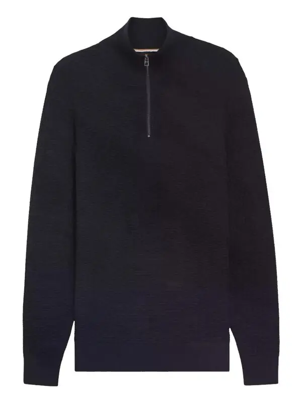 BOSS Textured Knit Half-zip Sweater - Blue