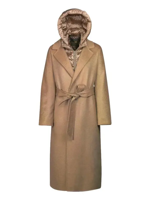 MOORER Olivie Hooded Belted Coat - Brown