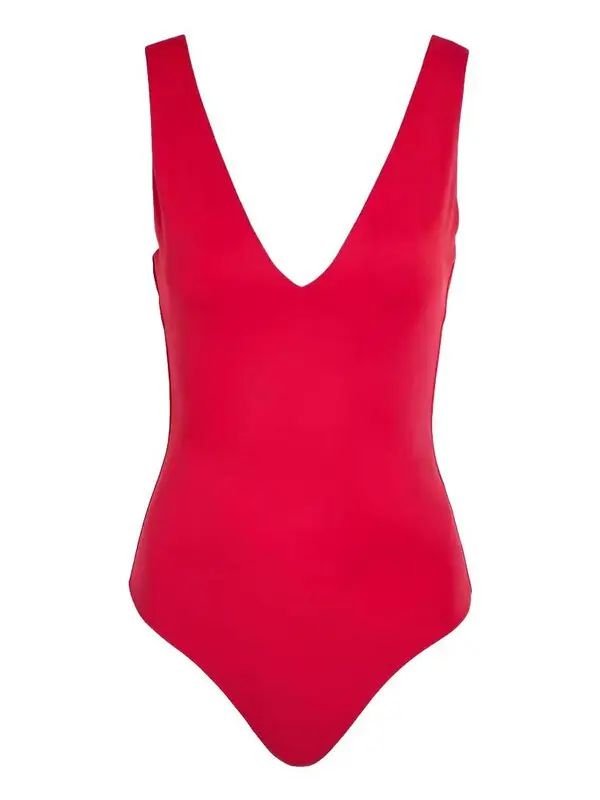 Good American Scuba V-neck Bodysuit - Red