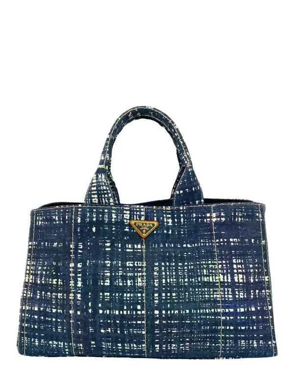 Prada Large Printed Canapa Soho Satchel Tote Bag - Blue