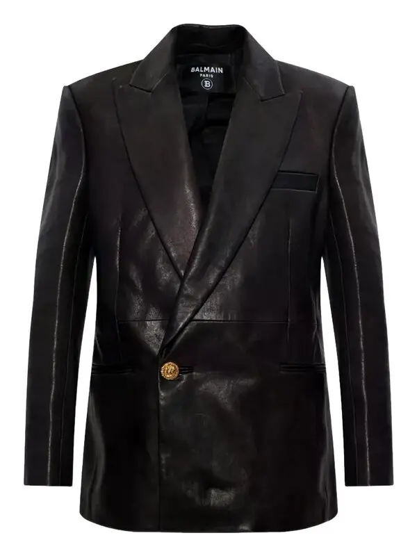 Balmain Lion-button Leather Jacket - Black