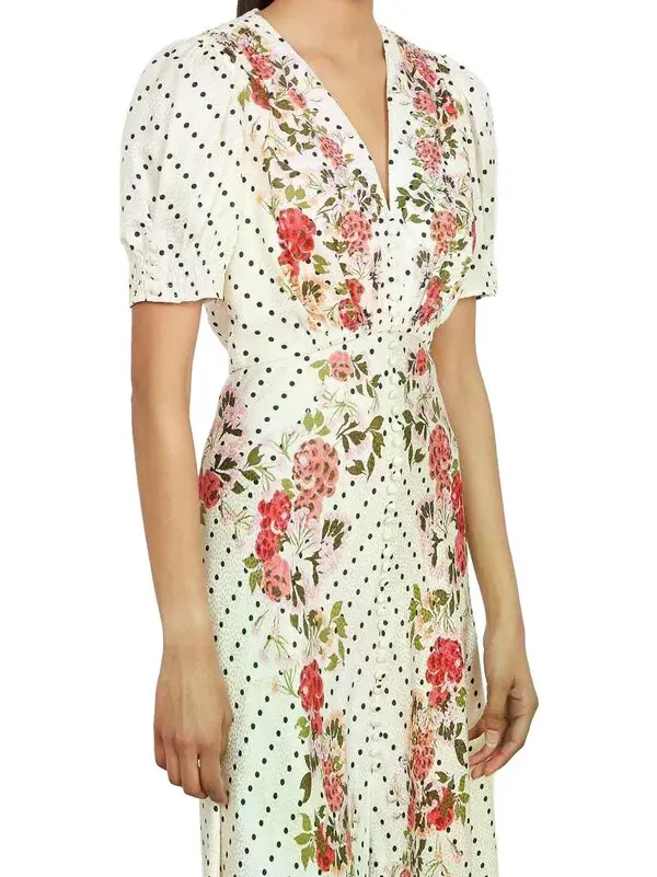 Saloni Lea Polka-dot Floral Dress - White