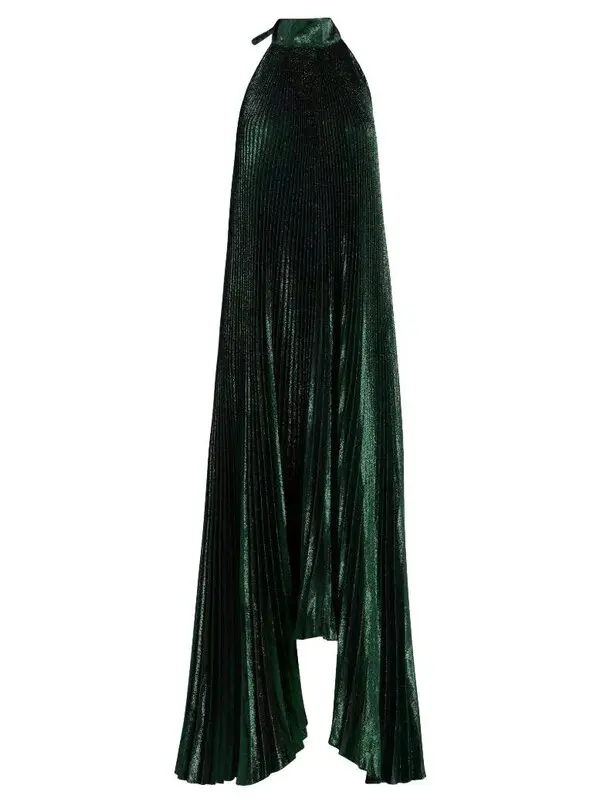 L'IDEE Olympia Pleated Halterneck Midi Dress - Green