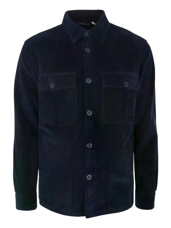 120% Lino Corduroy-effect Pocket Overshirt - Blue