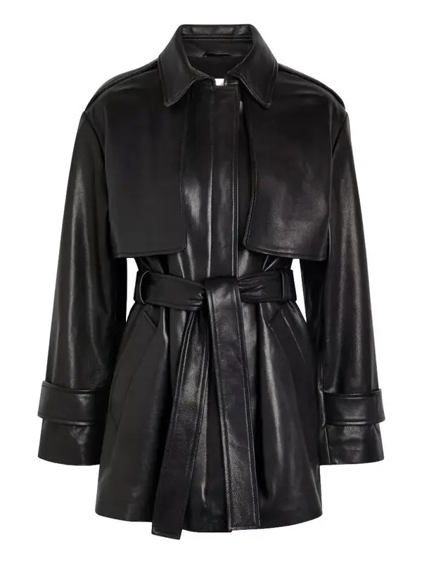 Nour Hammour Priya Belted Leather Jacket - Black