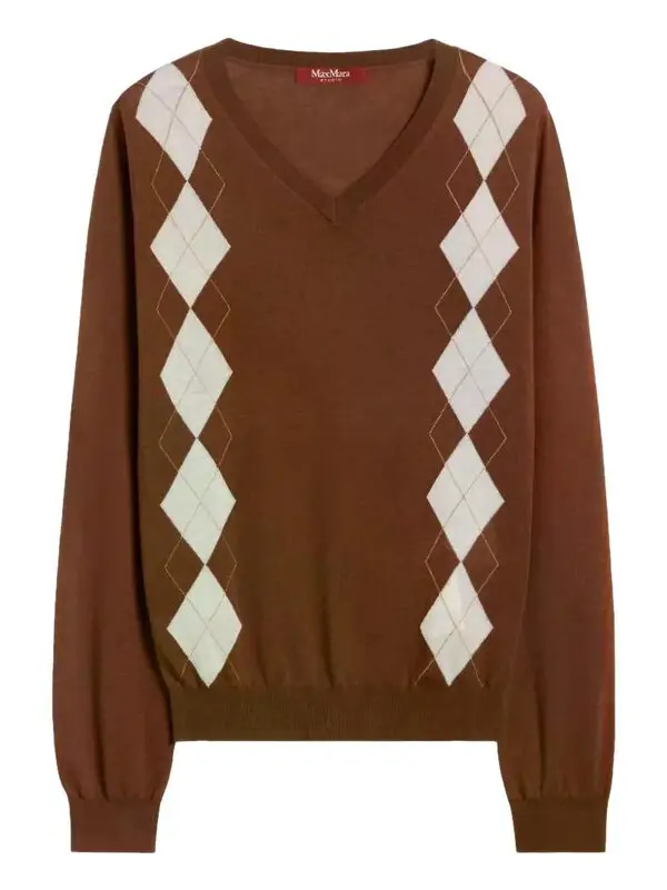 Max Mara Argyle V-neck Sweater - Brown