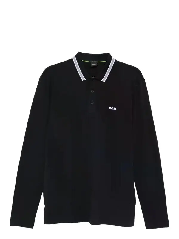 BOSS Long-sleeve Contrast-trim Polo Shirt - Blue