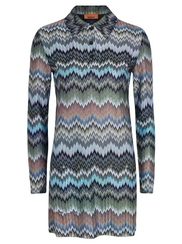 Missoni Zig-zag Polo-collar Mini Dress - Blue