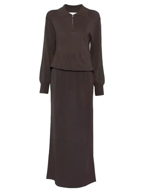 Brandon Maxwell Sabine Quarter-zip Maxi Dress - Brown