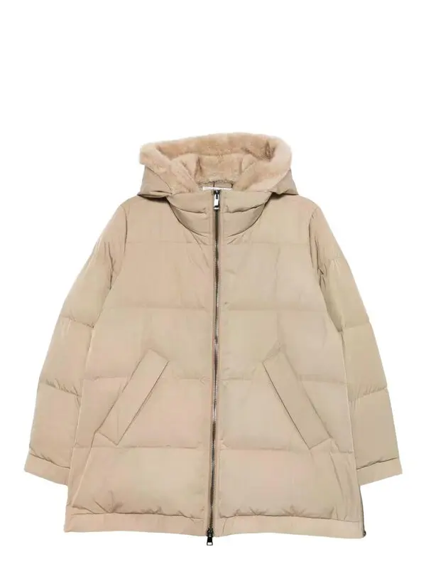 LOU ANDREA Hooded Zip-fastening Coat - Neutrals