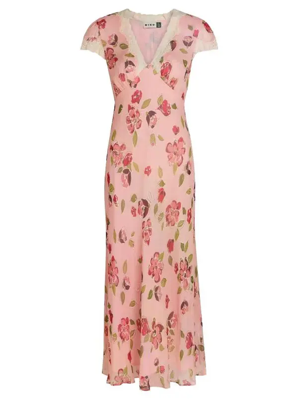Rixo Floral Lace Midi Dress - Pink