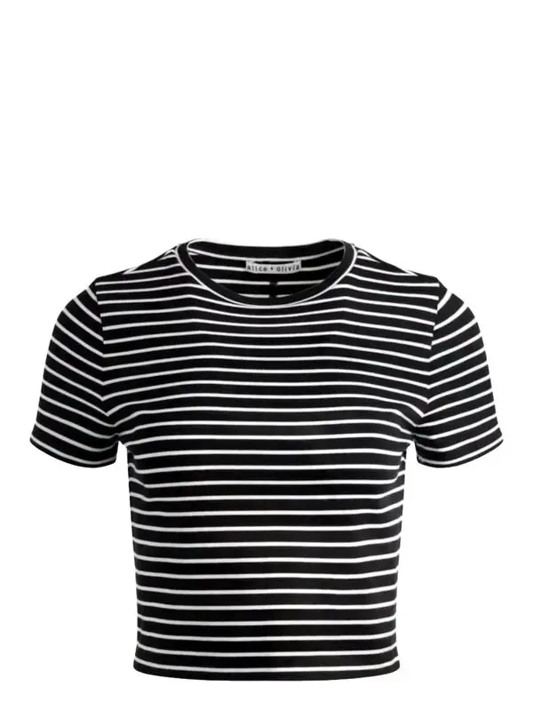 Alice + Olivia Cindy Striped Cropped T-shirt - Black