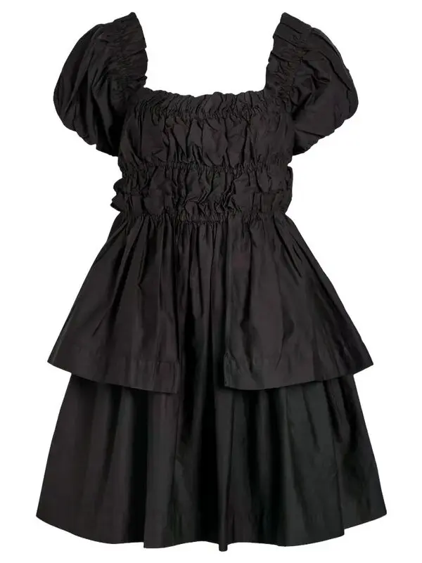DAMSON MADDER Ltyza Tiered Puff-sleeve Mini Dress - Black