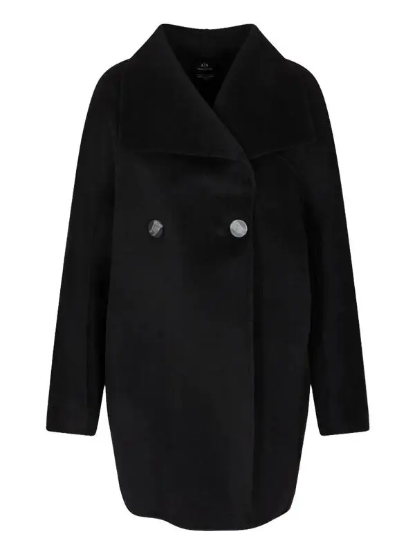 Armani Exchange Double-breasted Buttoned Coat - Black