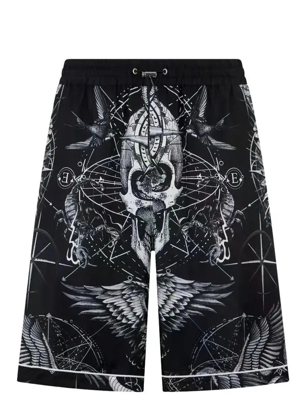 Philipp Plein Printed Silk Shorts - Black