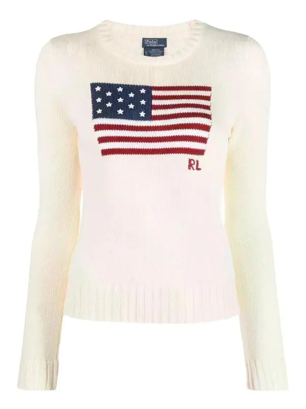 Polo Ralph Lauren Flag-graphic Crewneck Sweater - Neutrals