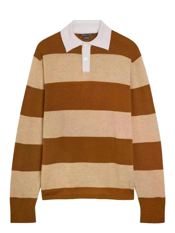 BEGG X CO Striped Collared Polo Shirt - Brown
