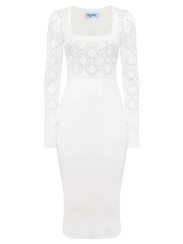 BLUGIRL Diamond-weave Square-neck Dress - White