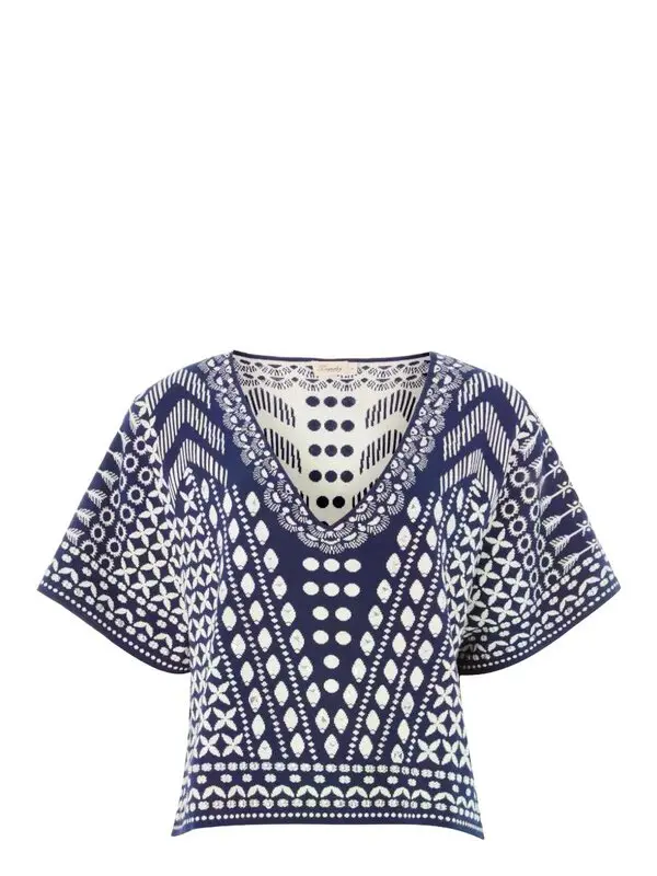 TEMPERLEY LONDON Patterned V-neck Top - Blue