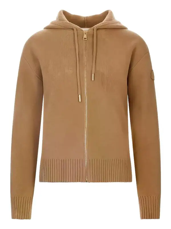 Moncler Logo Patch Drawstring Hood Cardigan - Neutrals