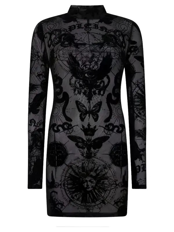 Philipp Plein Long-sleeve Butterfly-tattoo Mini Dress - Black