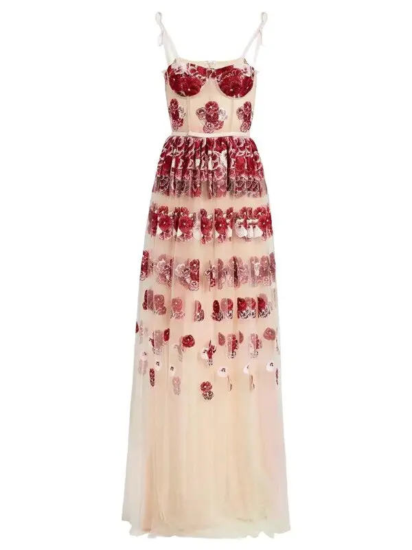 Giambattista Valli Ruby Pansies Floral Embroidered Dress - Neutrals