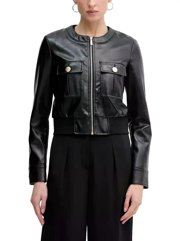 Sisley Flap-pockets Zipped Biker Jacket - Black