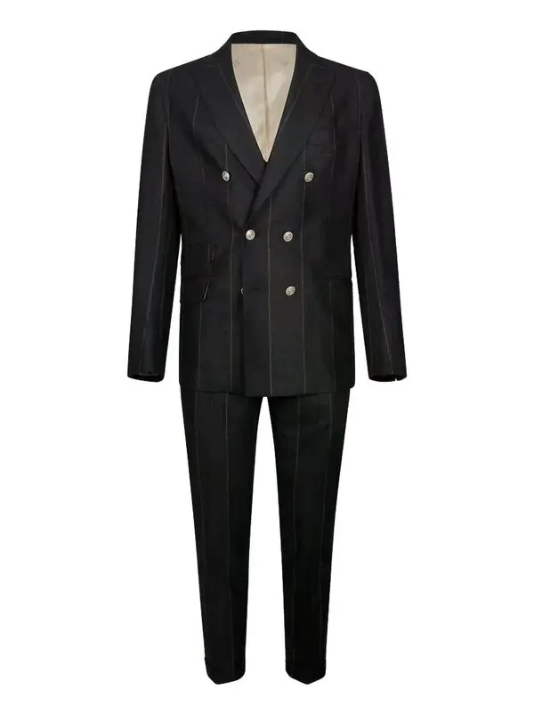 Eleventy Pinstripe Double-breasted Suit - Black