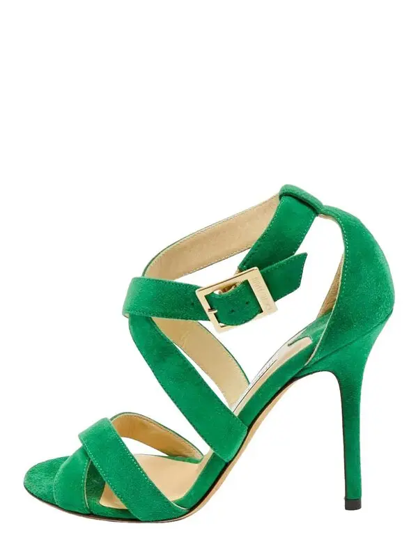 JIMMY CHOO Crisscross Ankle Strap Stiletto Heel Sandals - Green