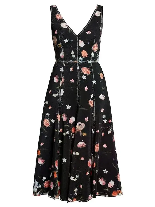 Erdem Sleeveless Floral-print Midi Dress - Black