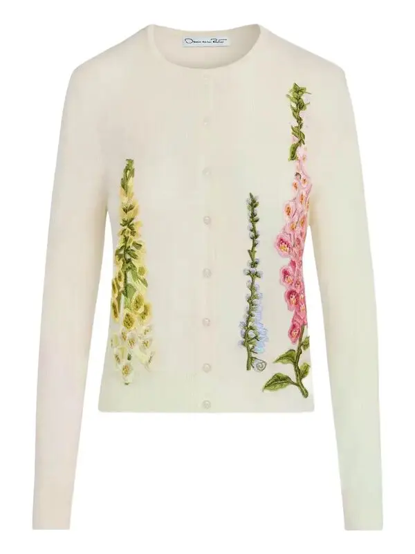 Oscar De La Renta Floral-embroidered Cardigan - Neutrals
