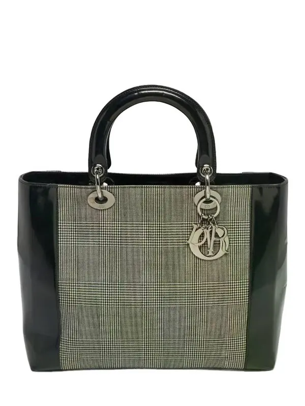 Dior 1999 Large Lady Houndstooth-canvas Tote Bag - Black
