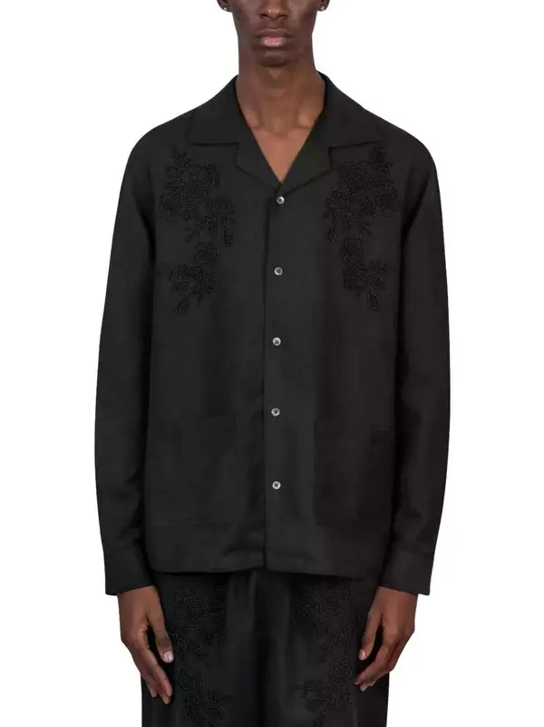 BAZISZT Flower-embroidered Shirt - Black