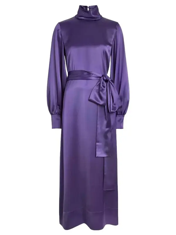 JOSEPH Cels Belted Satin Midi Dress - Purple