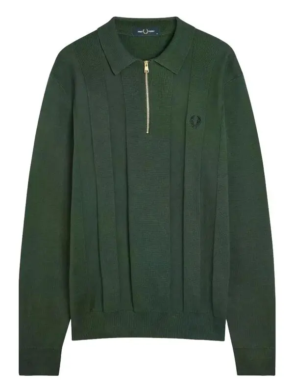 Fred Perry Zip-up Knitted Polo Shirt - Green