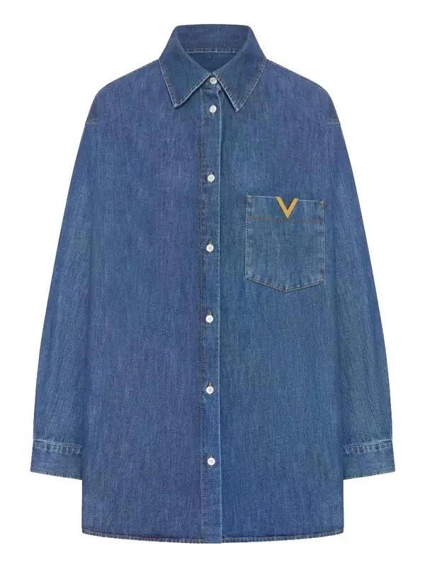 Valentino Garavani Logo-detail Denim Shirt - Blue