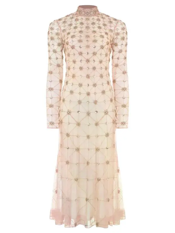 TEMPERLEY LONDON Lattice-pattern Crystal-embellished Midi Dress - Pink