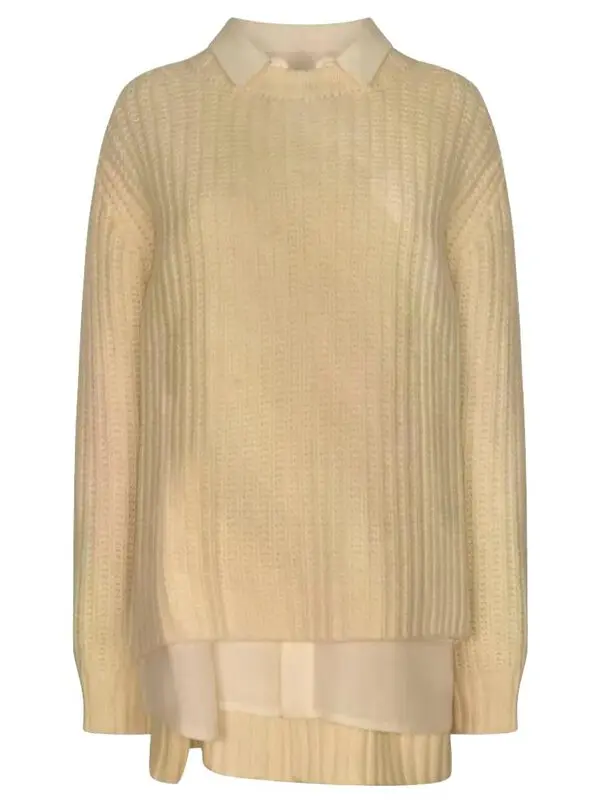 Sacai Collared Knitted Dress - Neutrals