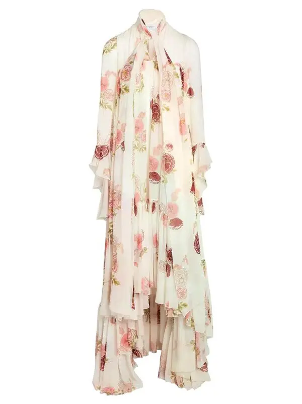 Giambattista Valli Pansies-print Maxi Dress - Neutrals